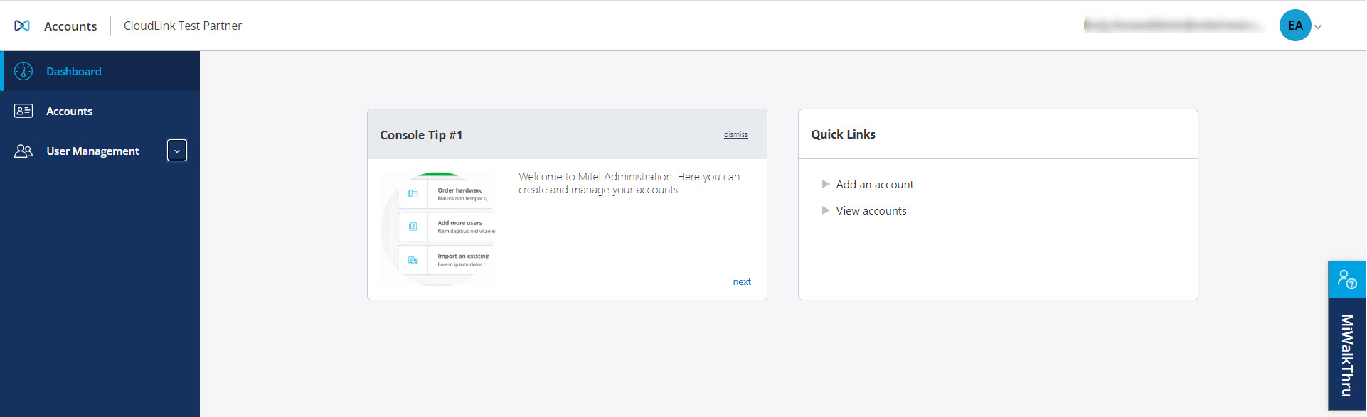 Connectez-vous à Mitel Administration